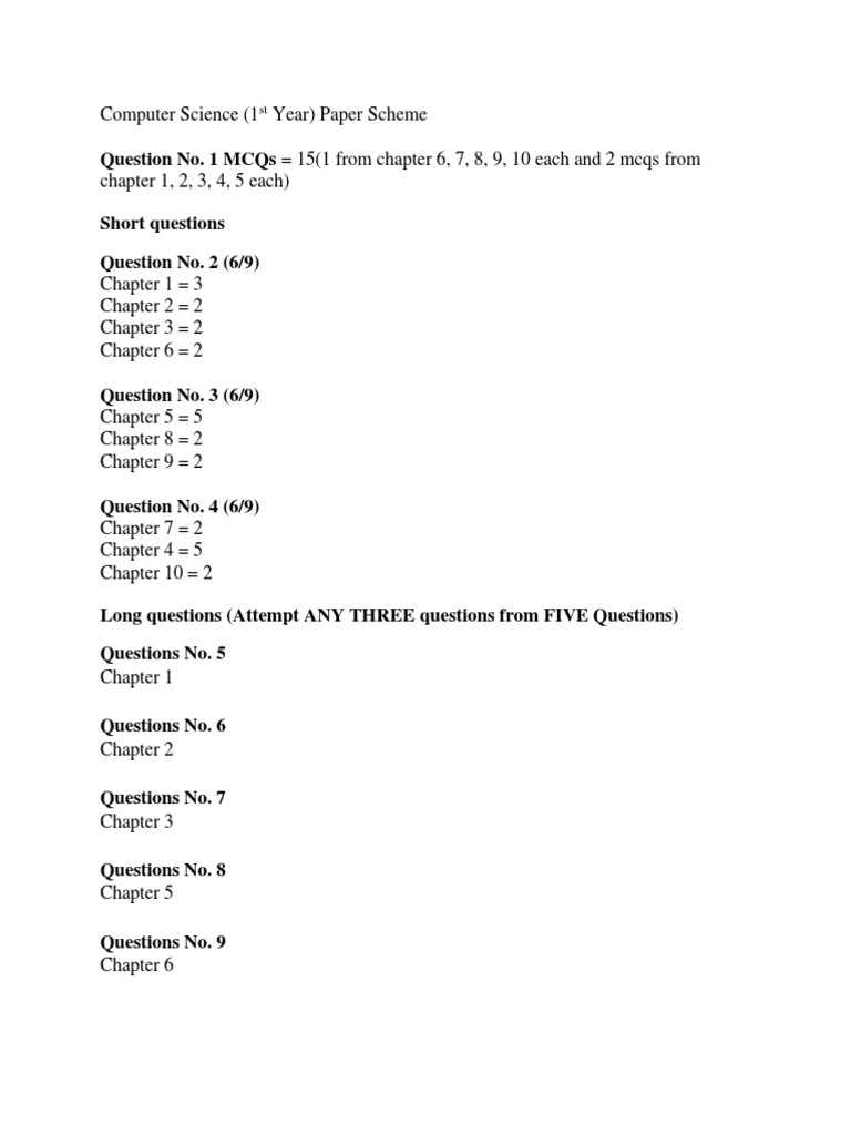 Computer Science Paper Scheme (Marks Distribution) | PDF | Multiple ...