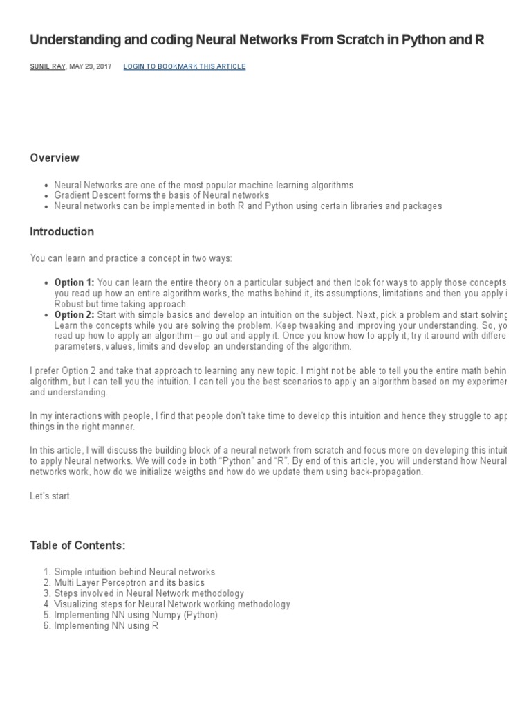 Understanding And Coding Neural Networks From Scratch In Python And R Pdf Artificial Neural 