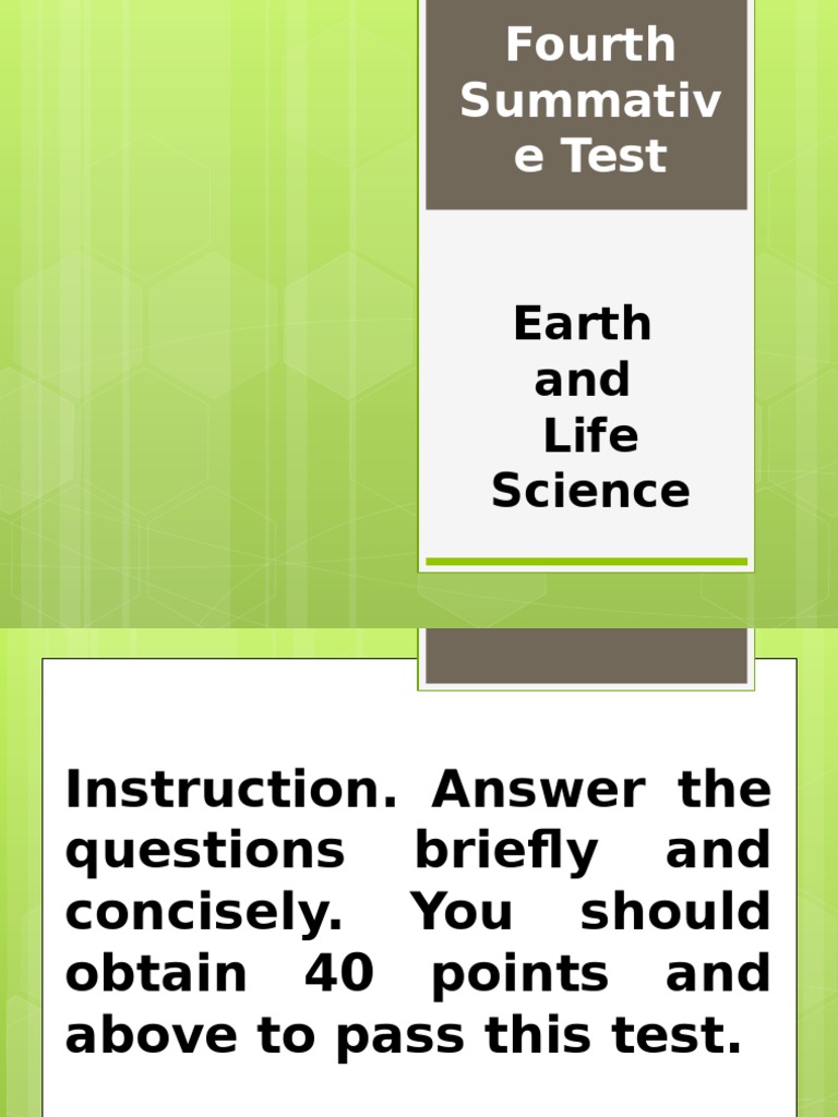 4TH Summative Test - Earth and Life Science | PDF