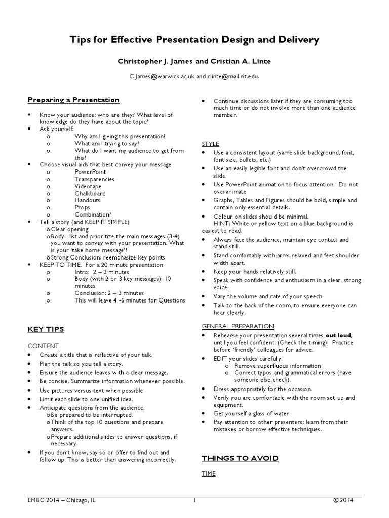 Tips For Effective Presentation Design And Delivery Pdf Cognition