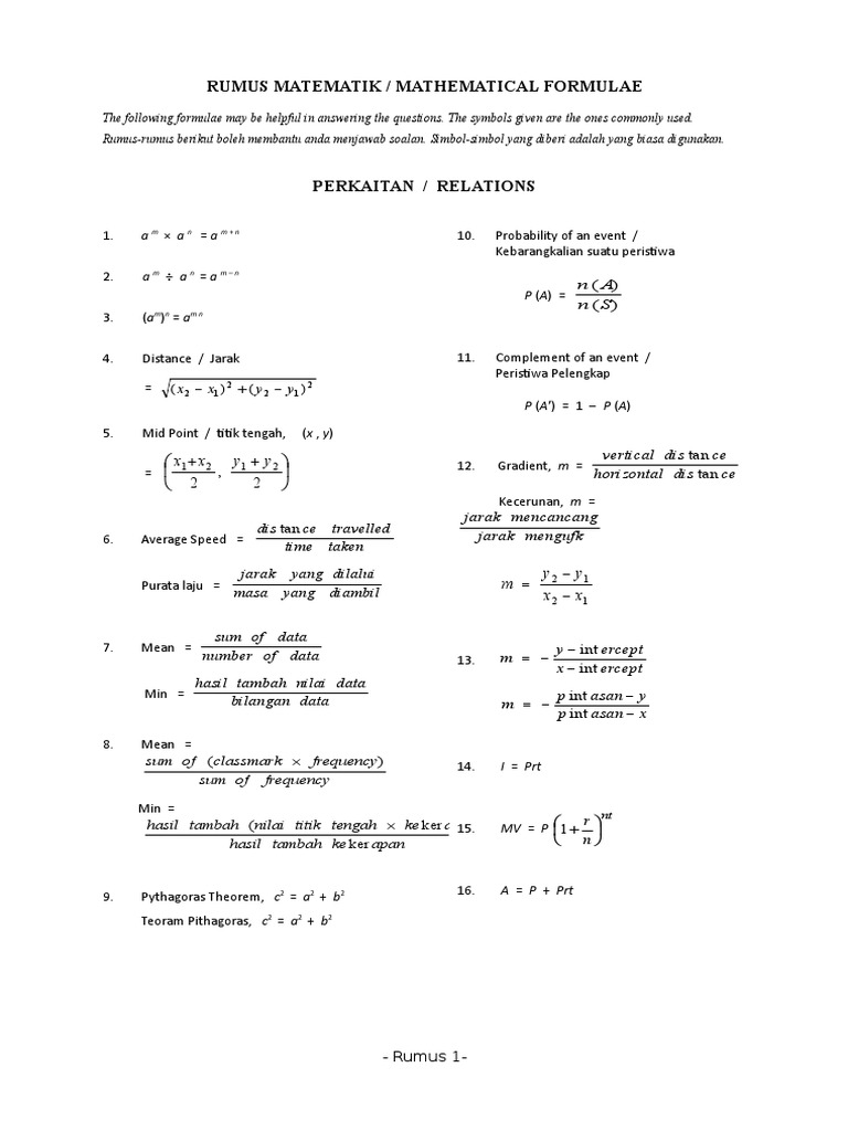 Formula Matematik PT3 KSSM | PDF