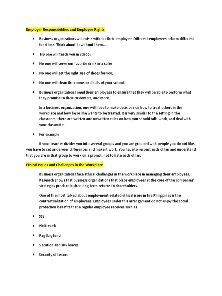 Employer Responsibilities and Employee Rights | PDF | Layoff | Employment