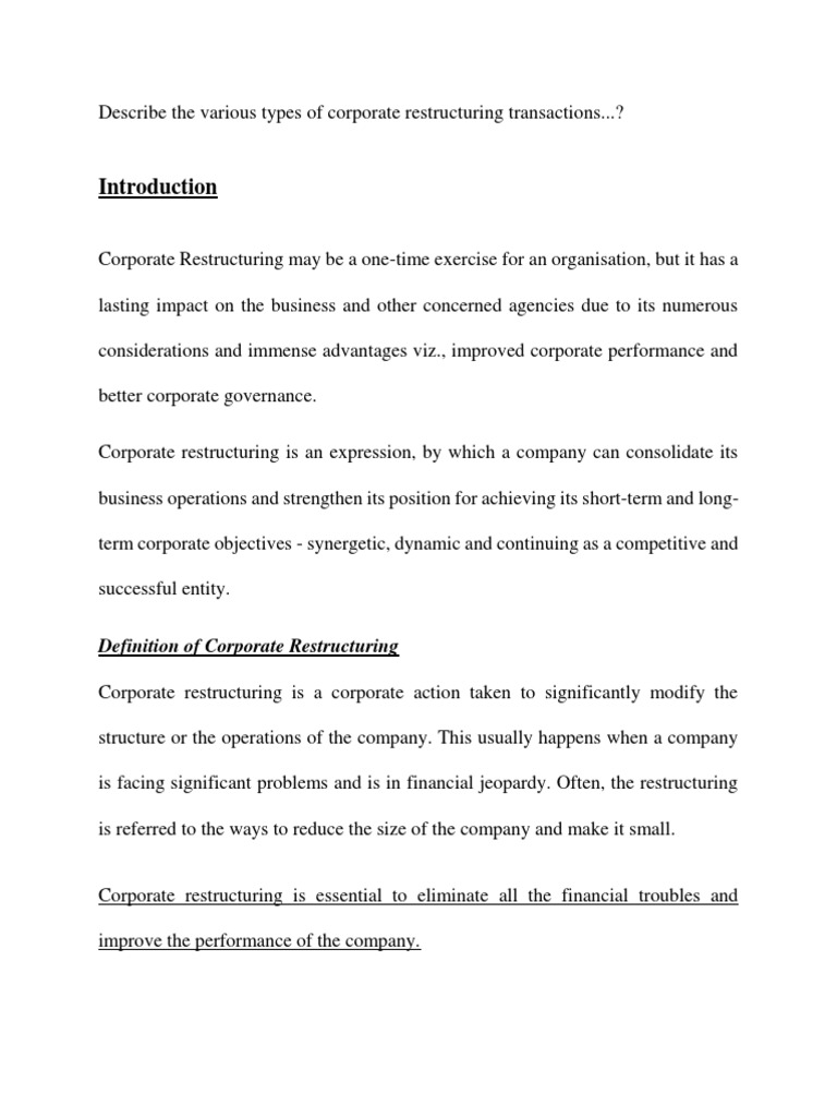 Types of Corporate Restructuring | PDF | Consolidation (Business ...