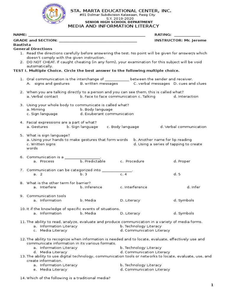 Media Information Lietarcy Test | PDF | Mass Media | New Media