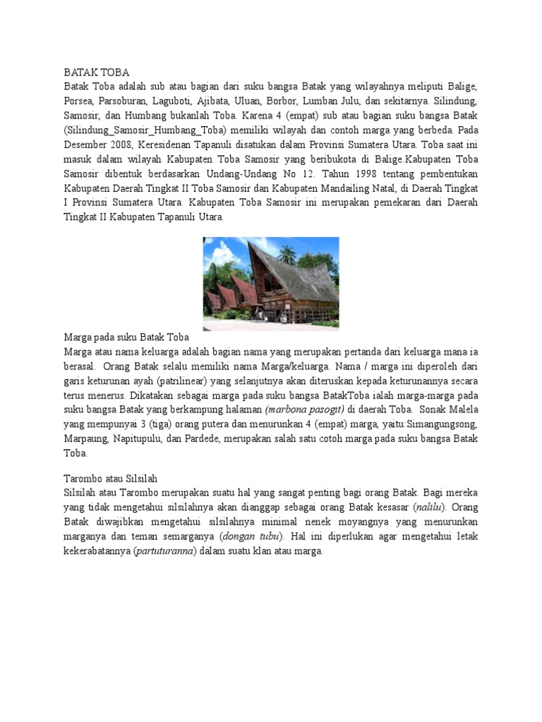 Adat dan Budaya Suku Batak Toba | PDF