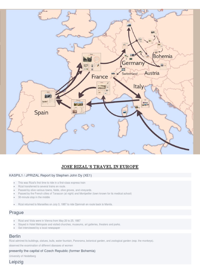 Rizal's European Journey Map | PDF | Manila | Madrid