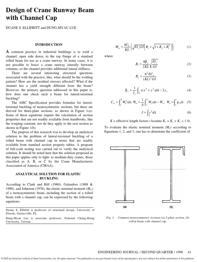 Design of Crane Runway Beams With Channel Cap PDF | PDF | Buckling ...