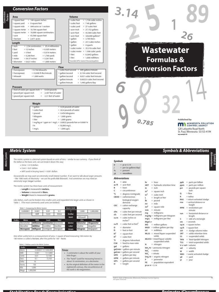 Water & Distribution Formula and Conversions | PDF | Area | Parts Per ...