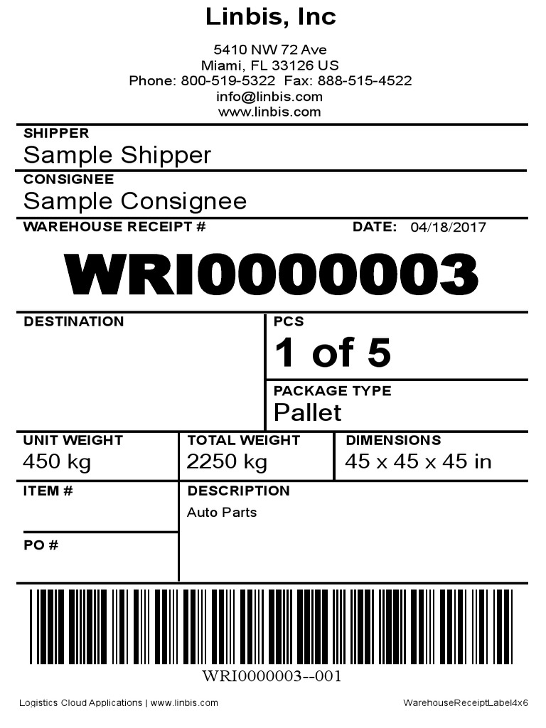 Warehouse Receipt Template Example | PDF | Warehouse | Logistics