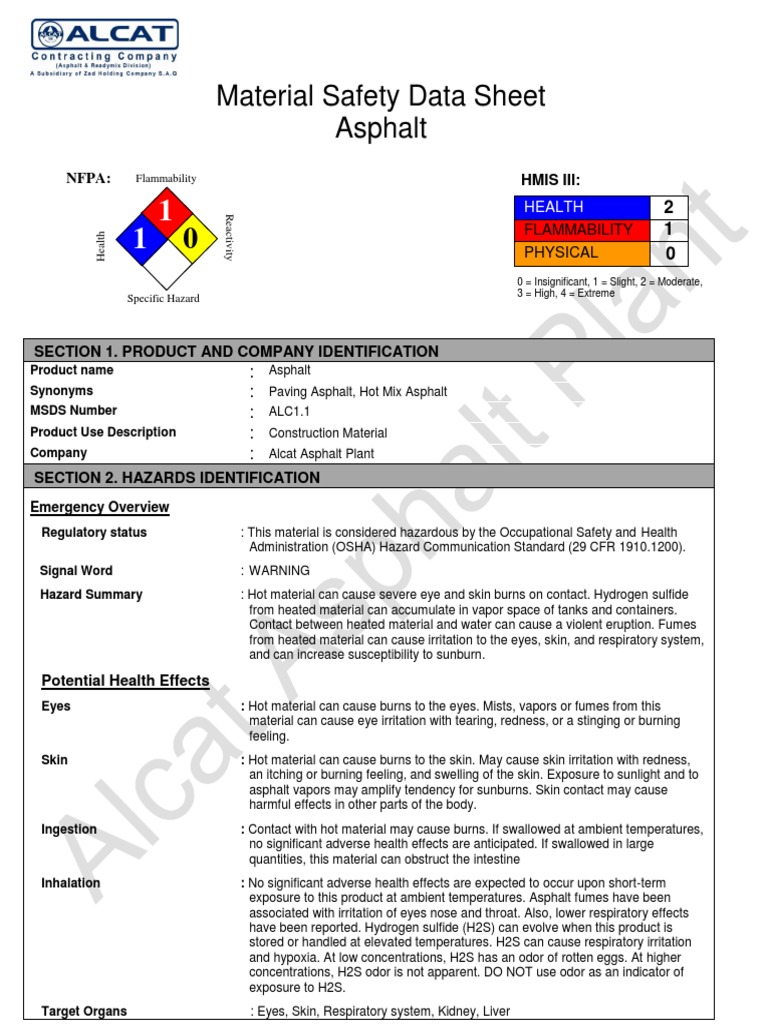 MSDS Asphalt - Alcat | PDF | Firefighting | Fires