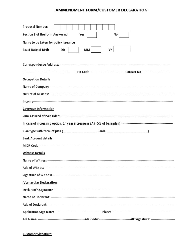 Amendment Form for Policy Issuance | PDF
