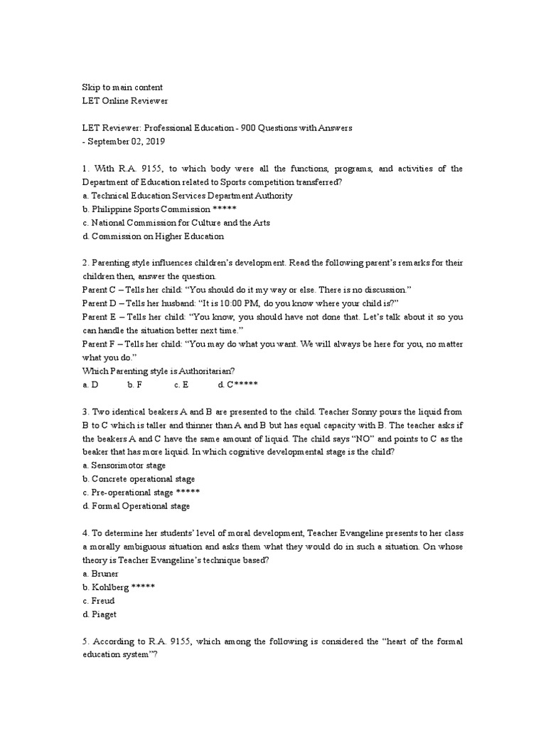 Prof Ed Hot Questions | PDF | Id | Classroom