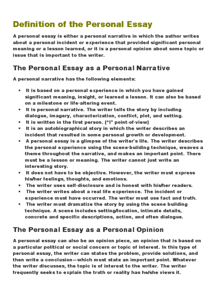 Definition of The Personal Essay | PDF | Writers | Essays