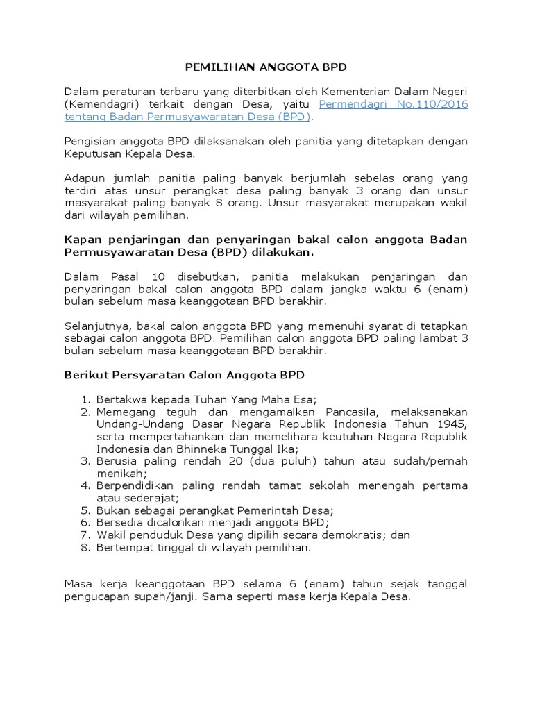 Tahapan Dan Dokumen Pemilihan BPD | PDF