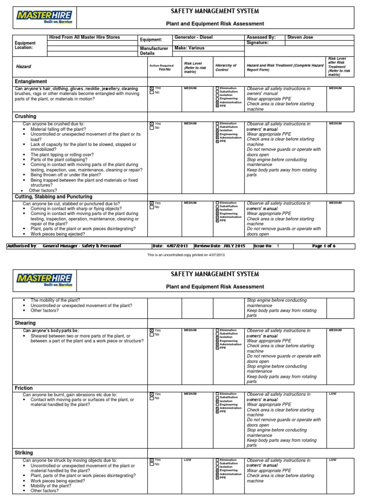 MH-Diesel-Generator-Hazard-Assessment - PDF Master Hire PDF | PDF ...