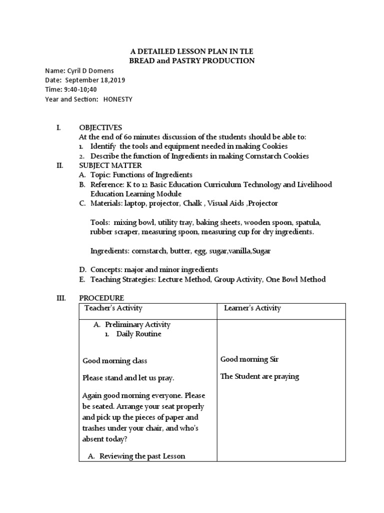 A Detailed Lesson Plan in Tle | PDF | Baking | Foods