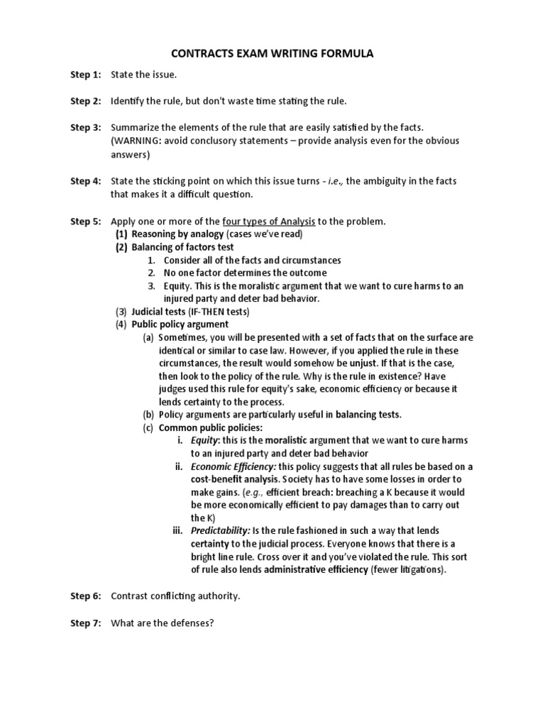 Contracts Exam Writing Formula: (WARNING: Avoid Conclusory Statements ...