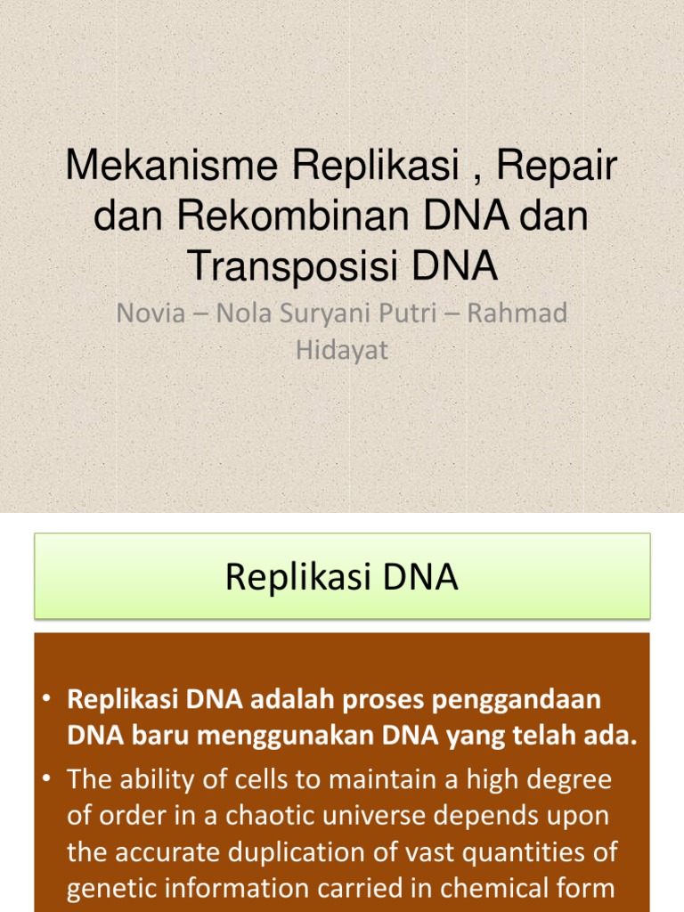 Mekanisme Replikasi, Repair DNA Dan Rekombinan DNA | PDF | Dna Repair | Transposable Element