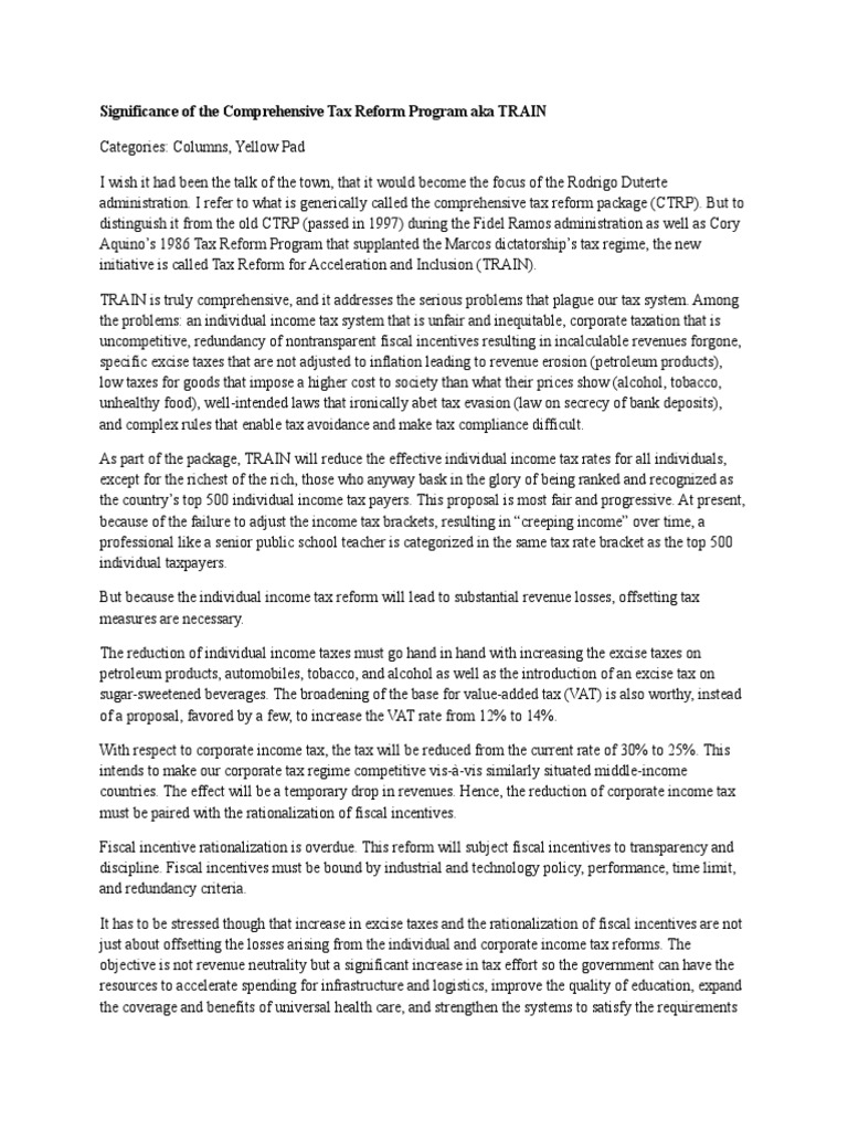 Significance of TRAIN Law | PDF | Value Added Tax | Taxes