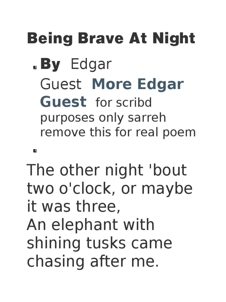 Being Brave at Night: A Poem by Edgar Guest | PDF | General Fiction