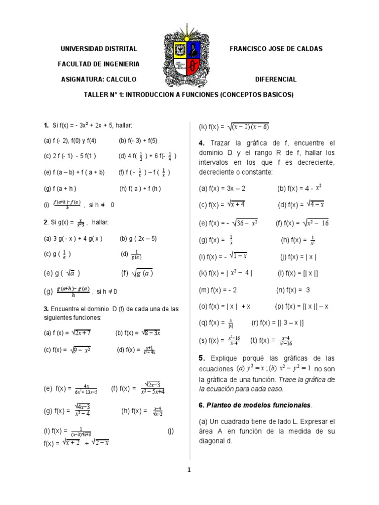 Taller #1 Introduccion A Funciones (Conceptos Basicos) | PDF | Longitud ...