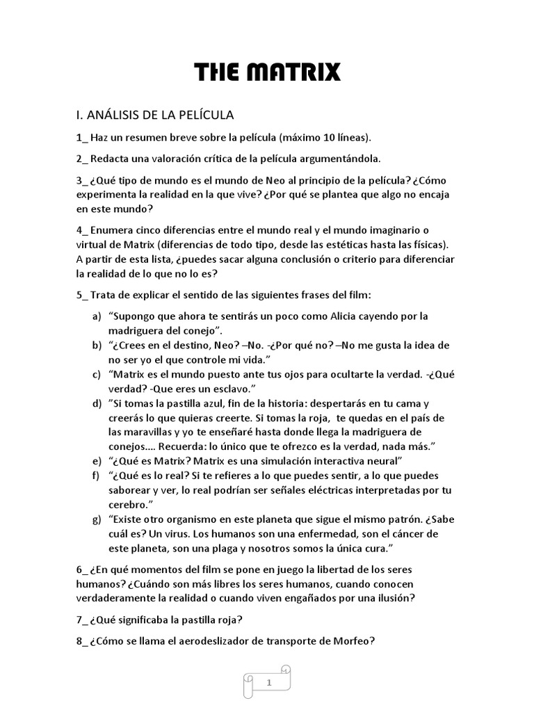 Análisis y Resumen de "The Matrix" | PDF | Homo Sapiens | Verdad