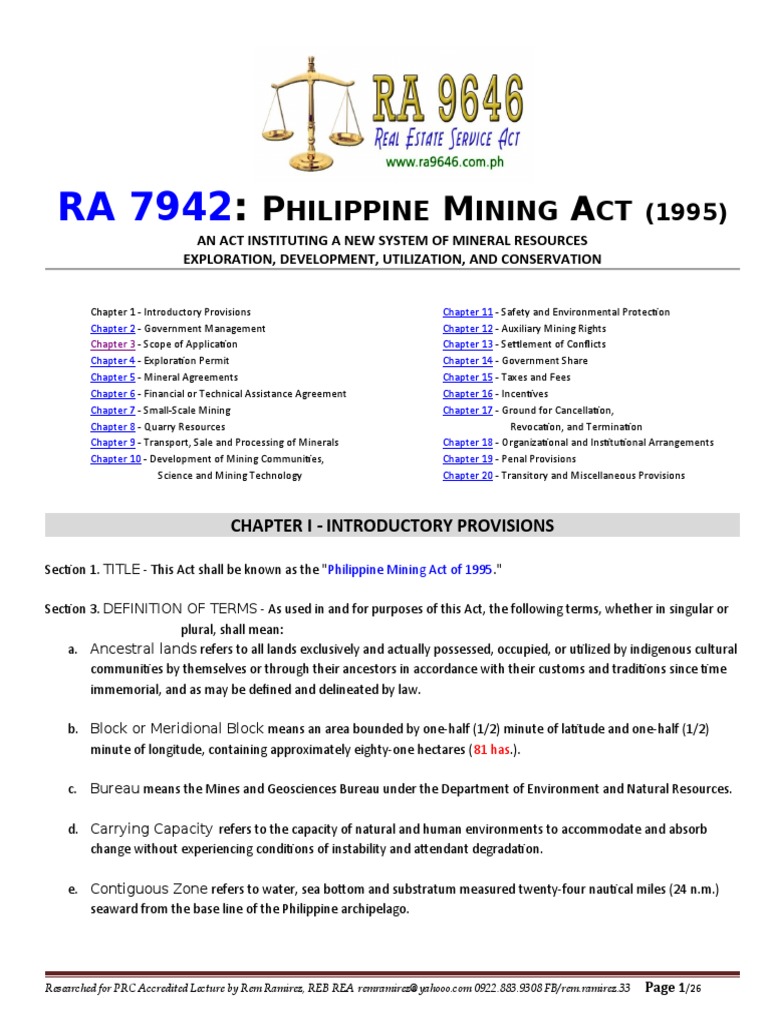 RA 7942 - PH Mining Act (1995) | PDF | Mining | Environmental Impact ...