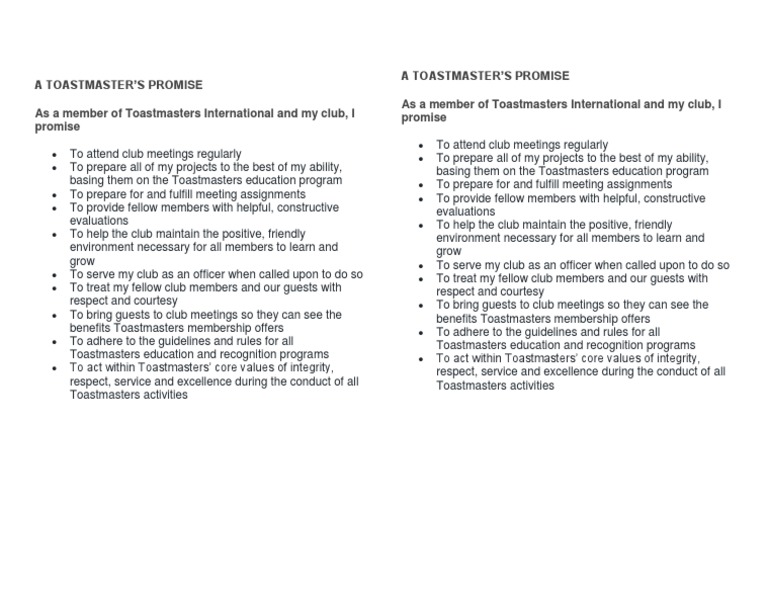 2 TOASTMASTER PROMISE For Meetings | PDF | Business