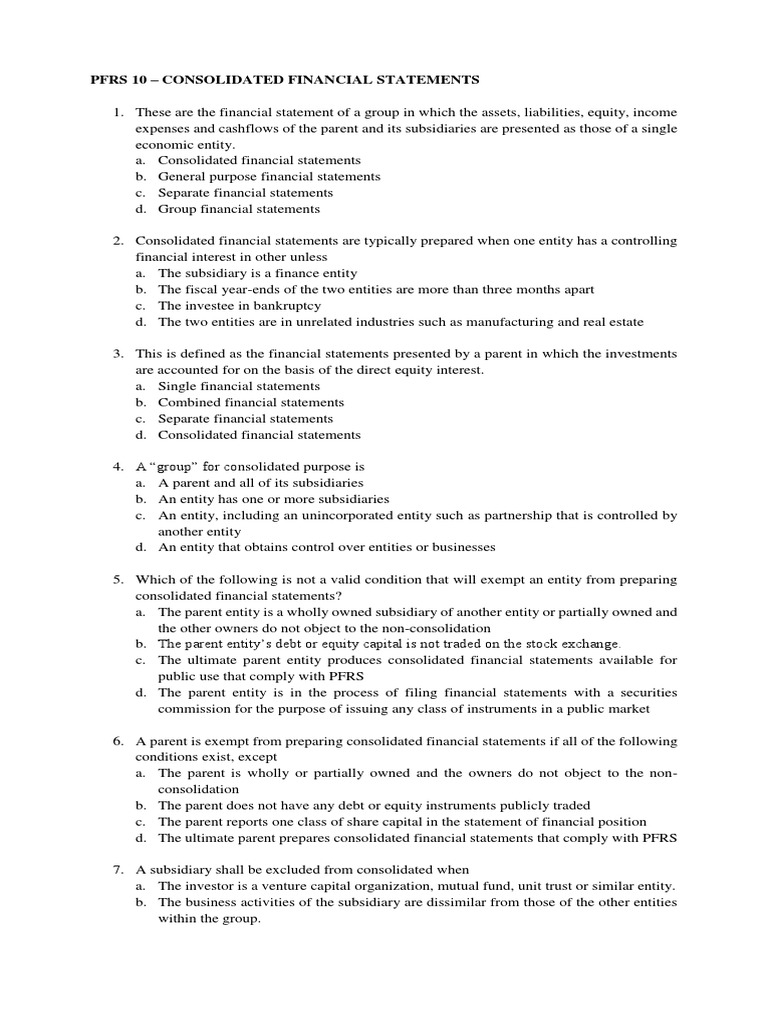 Consolidated FS (PFRS 10) | PDF | Consolidation (Business) | Financial ...
