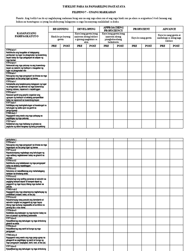 Self Assessment Filipino 7 | PDF