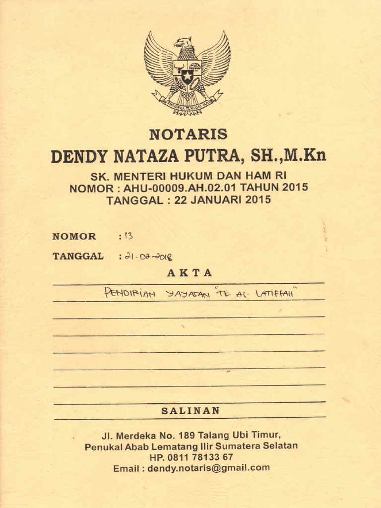 Akta Notaris Yayasan Al | PDF