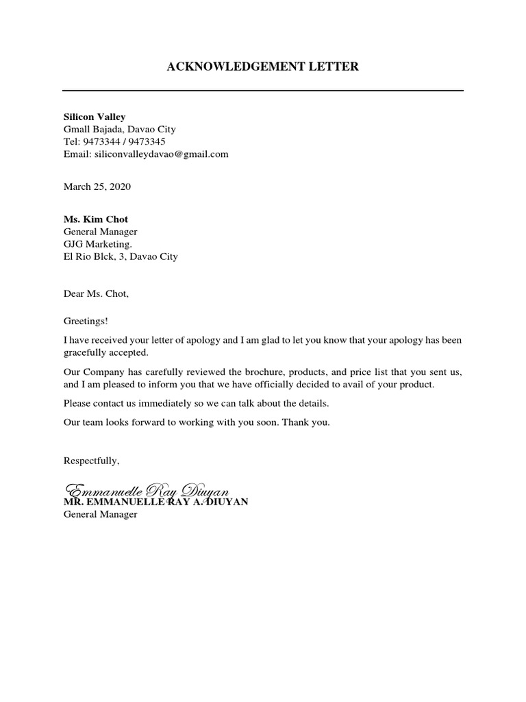 Acknowledgement Letter | PDF