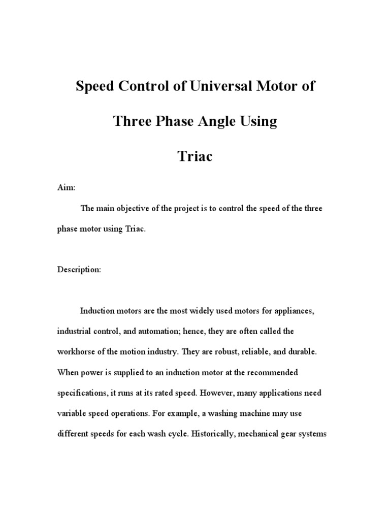 Speed Control of Universal Motor of Three Phase Angle Using Triac | PDF ...