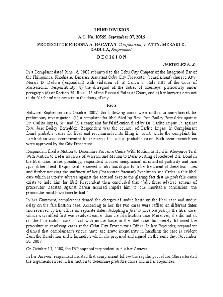 Bacatan Vs Dadula Digest | PDF | Complaint | Prosecutor