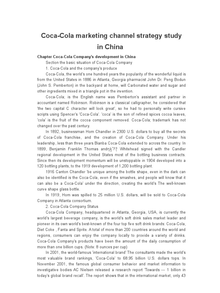 Coca-Cola Marketing Channel Strategy Study in China | Download Free PDF ...