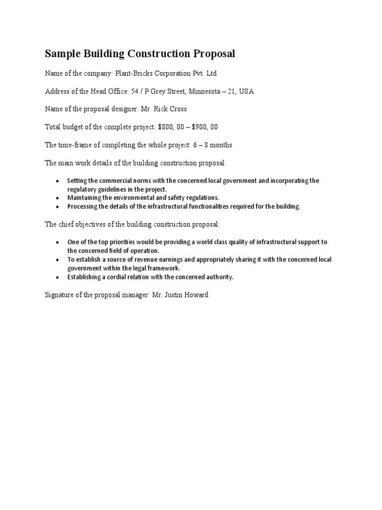Building Construction Proposal | PDF