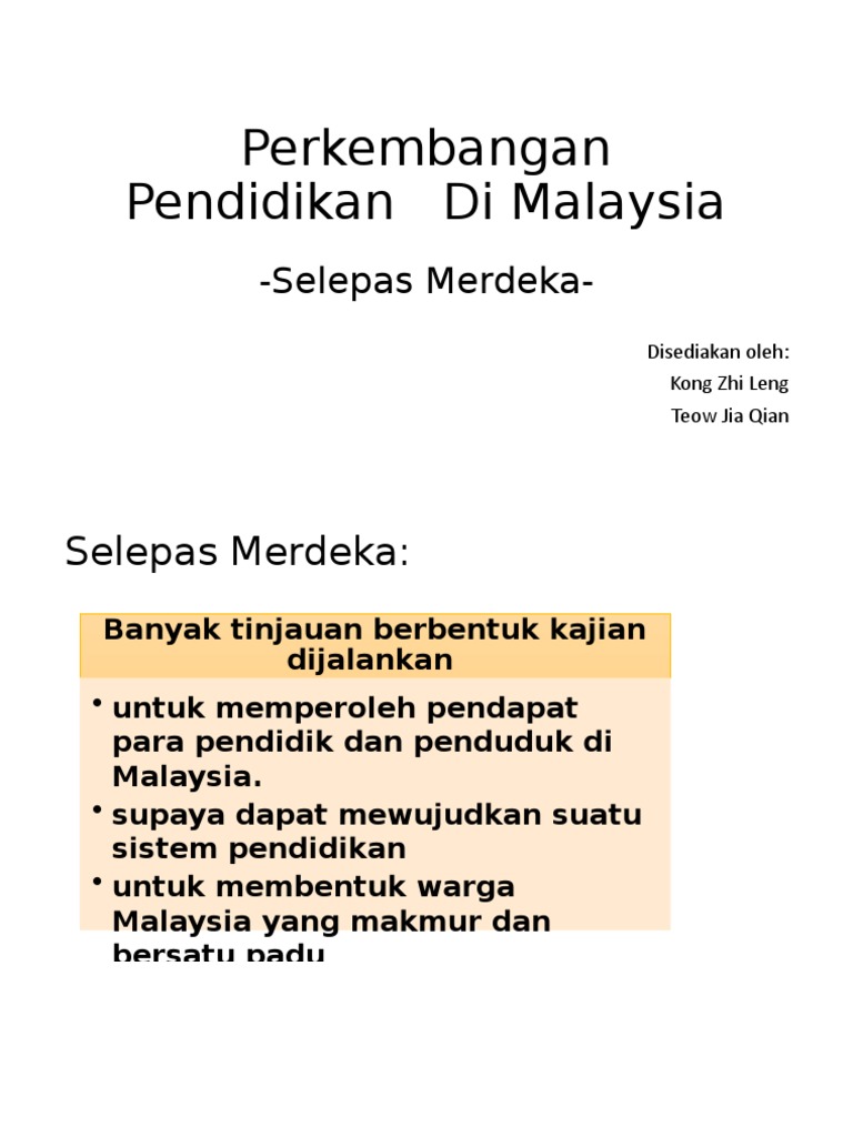 (Nota) Perkembangan Pendidikan Di Malaysia Selepas Merdeka | PDF