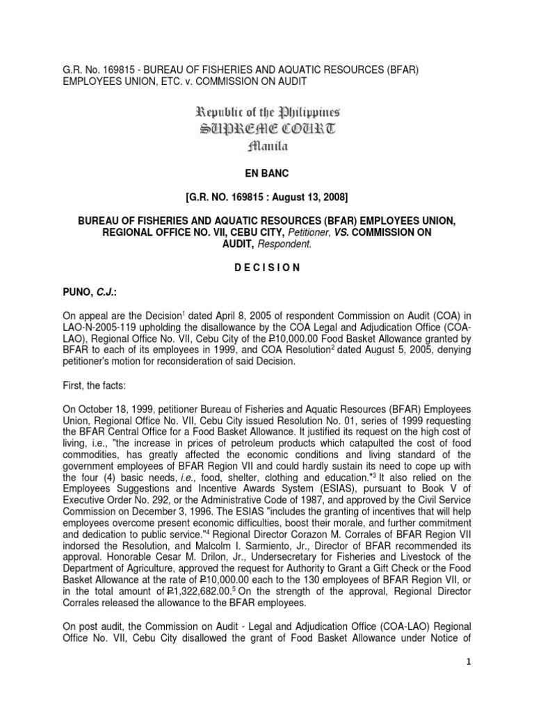 BFAR Employees Allowed Food Basket Allowance | PDF | Article Two Of The ...