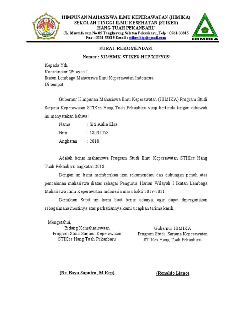 Surat Rekomendasi Untuk Pendaftaran ILMIKI | PDF