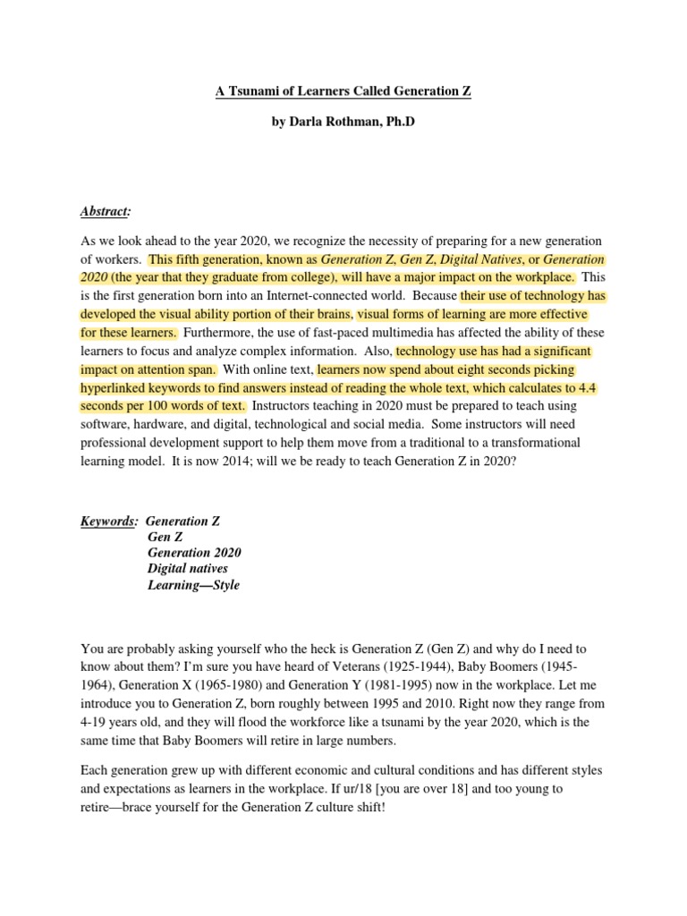 A Tsunami of Learners Called Generation Z | PDF | Attention | Internet