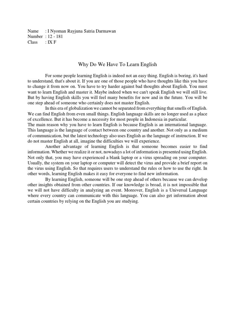 Why Do We Have To Learn English | PDF