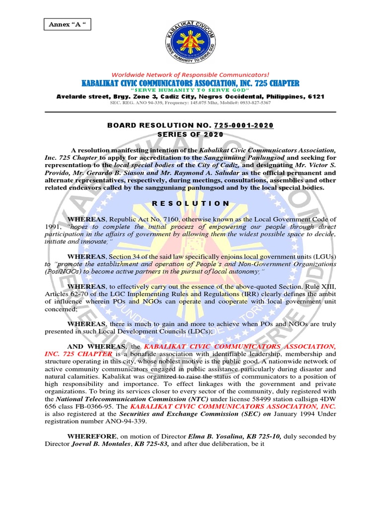 Board Resolution For Accreditation - Docx 1 | PDF | Non Governmental ...