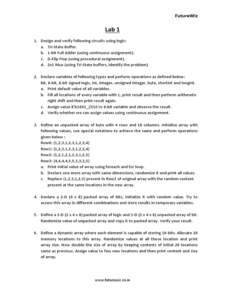 Lab1 (Packed and Unpacked Arrays) | PDF | Teaching Methods & Materials