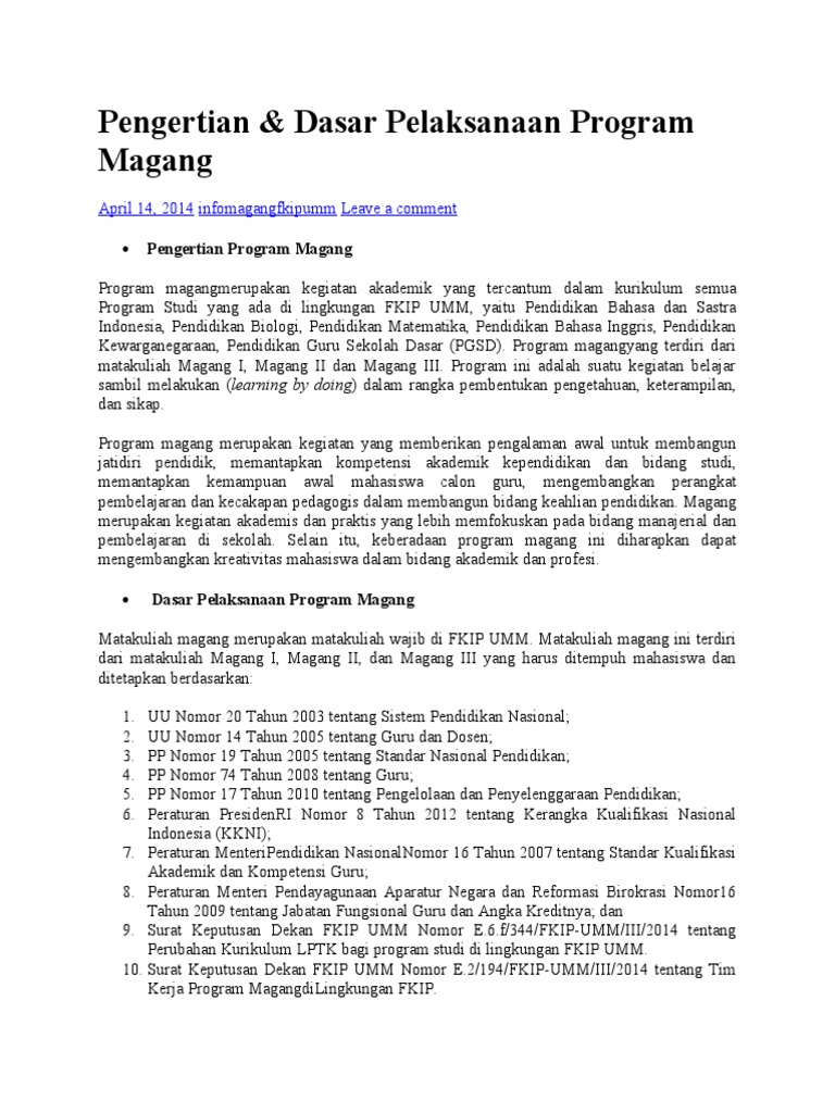 Pengertian dan Dasar Program Magang | PDF