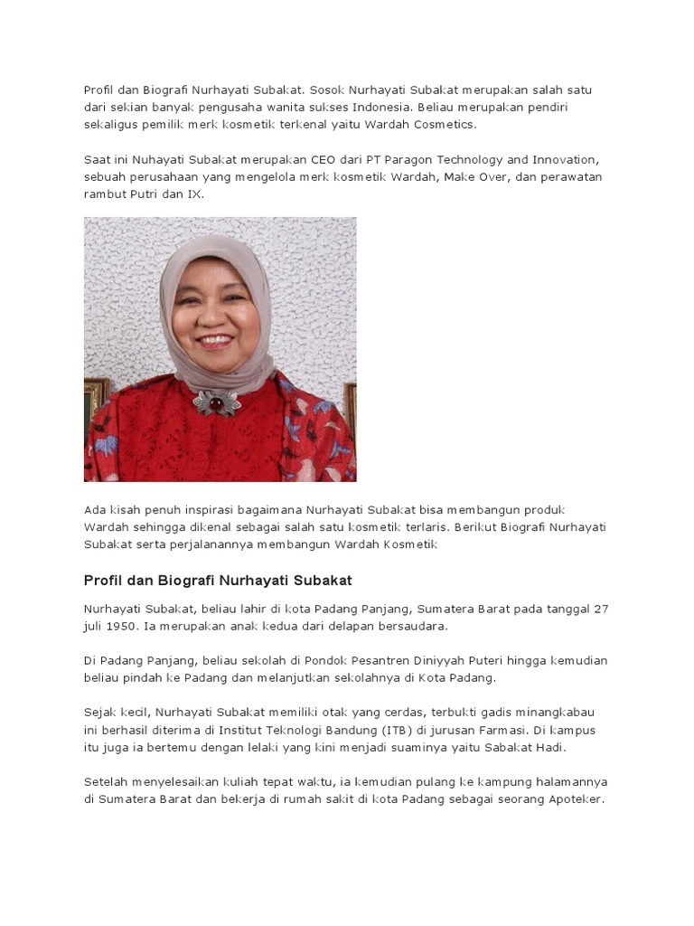 Profil Dan Biografi Nurhayati Subakat Pdf