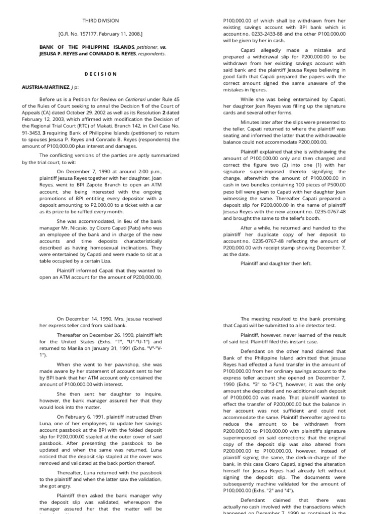BPI v. Reyes | PDF | Evidence | Burden Of Proof (Law)