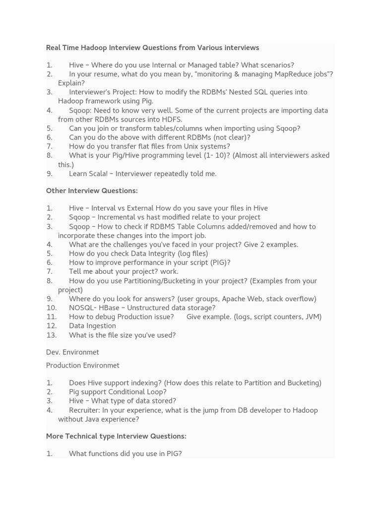 Real Time Hadoop Interview Questions From Various Interviews | PDF | Apache Hadoop | Map Reduce