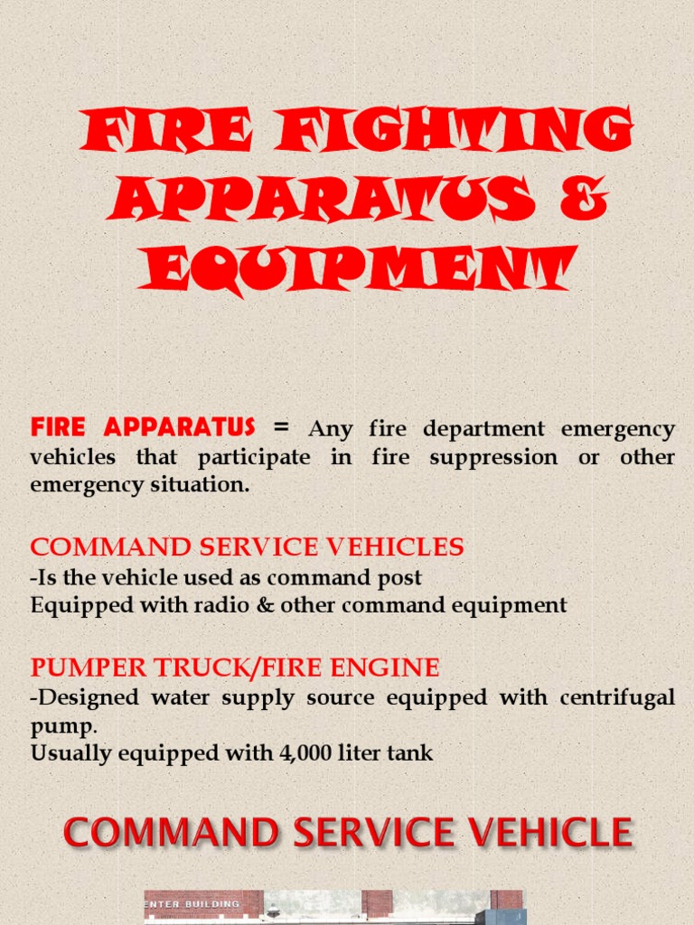 Fire Fighting Apparatus Overview | PDF | Fire Engine | Firefighting