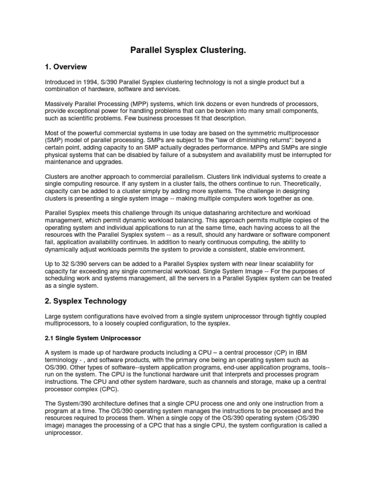 Parallel Sysplex Clustering.: 1. Overview | PDF | Computer Cluster | Parallel Computing