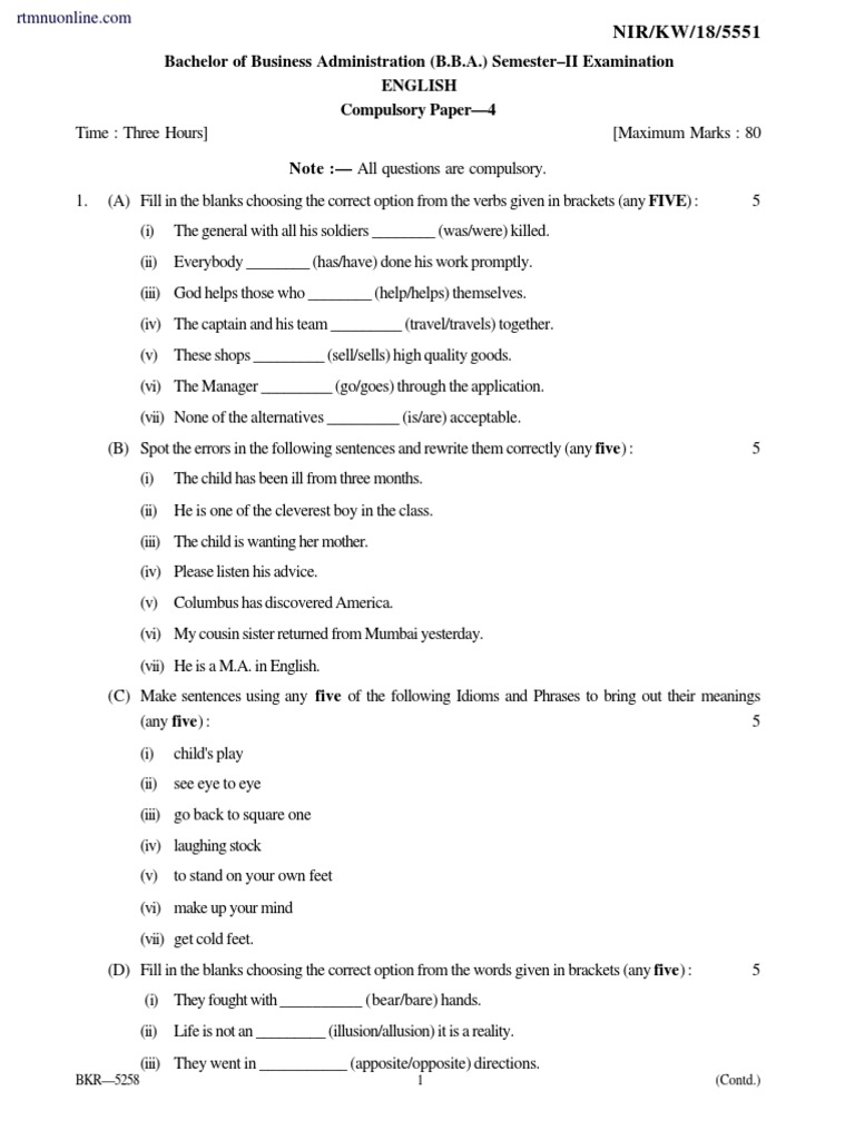 Bba 2 Sem English Winter | PDF